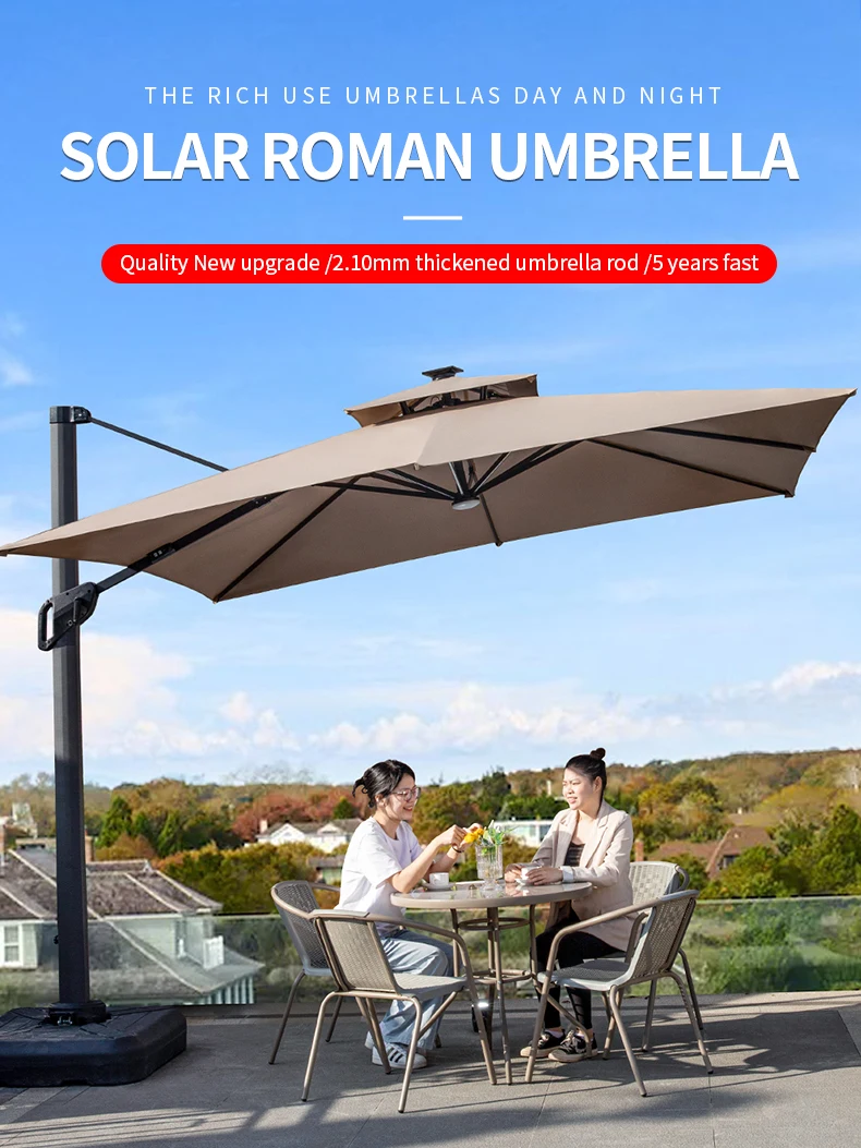 Outdoor Hanging Roman Umbrella with LED Light Waterproof Cantilever ...