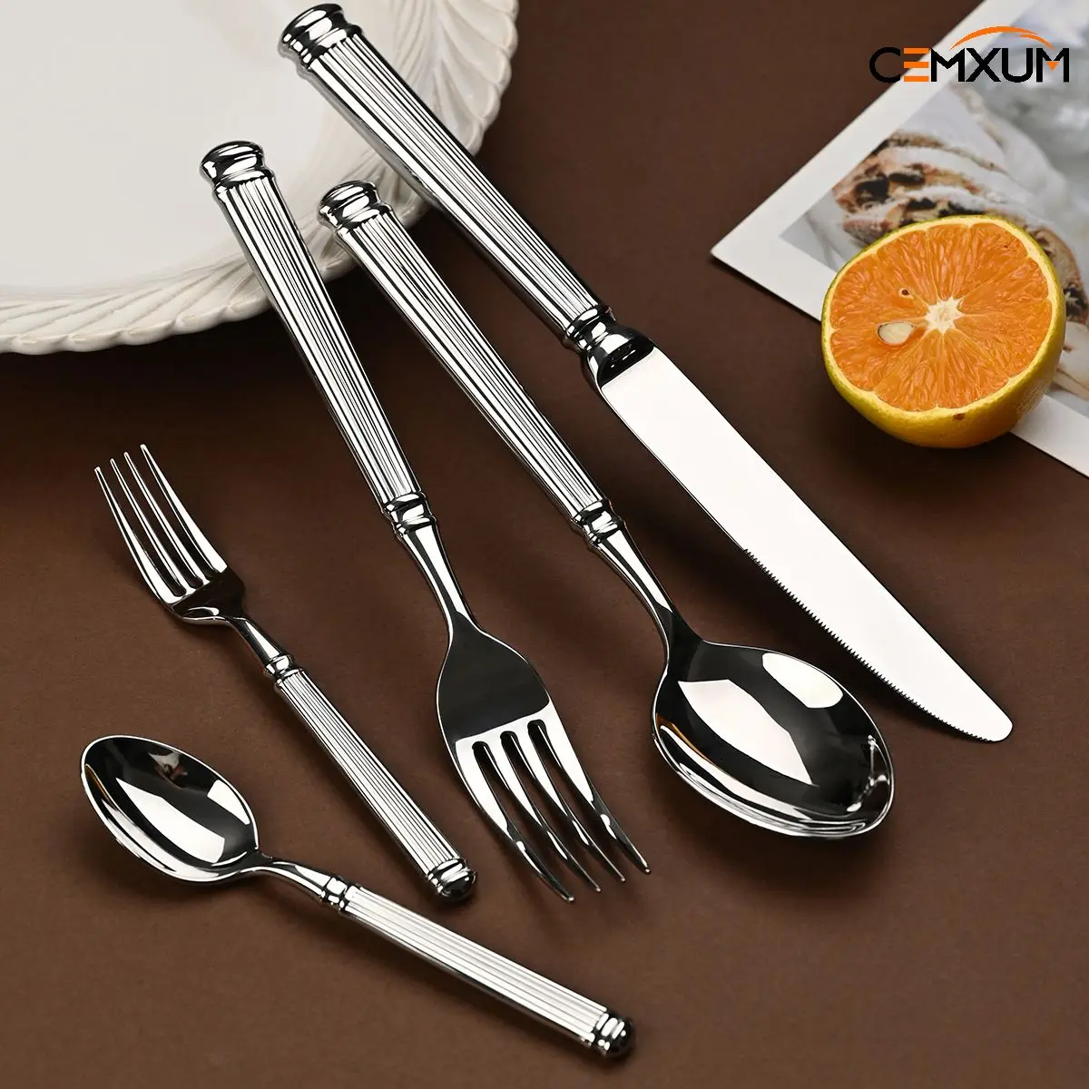 High Quality Europe Roman Column Silverware Knife Fork And Spoon Silver ...