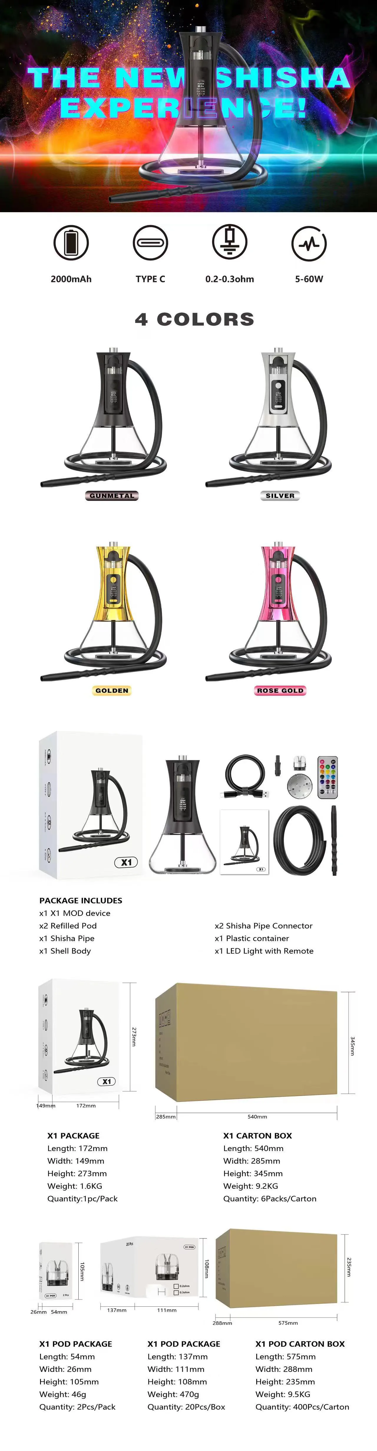 New Design Electric Hookah SHISHA - Easy Use with LED Light
