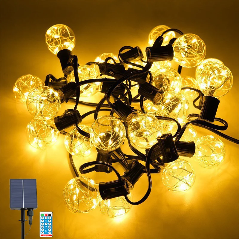 2024 New Remote Control G40 Copper Wire Bulb String Light Solar Garden ...