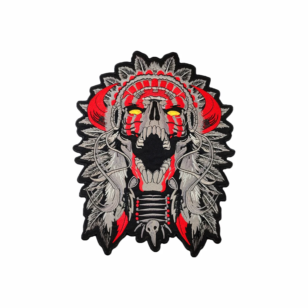 Large Size Cool MC Indian Chief Skull Motorcycle Patch