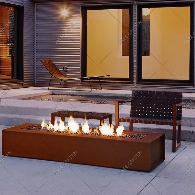 Free Standing Outdoor Gas Fireplace - Corten Steel Beauty