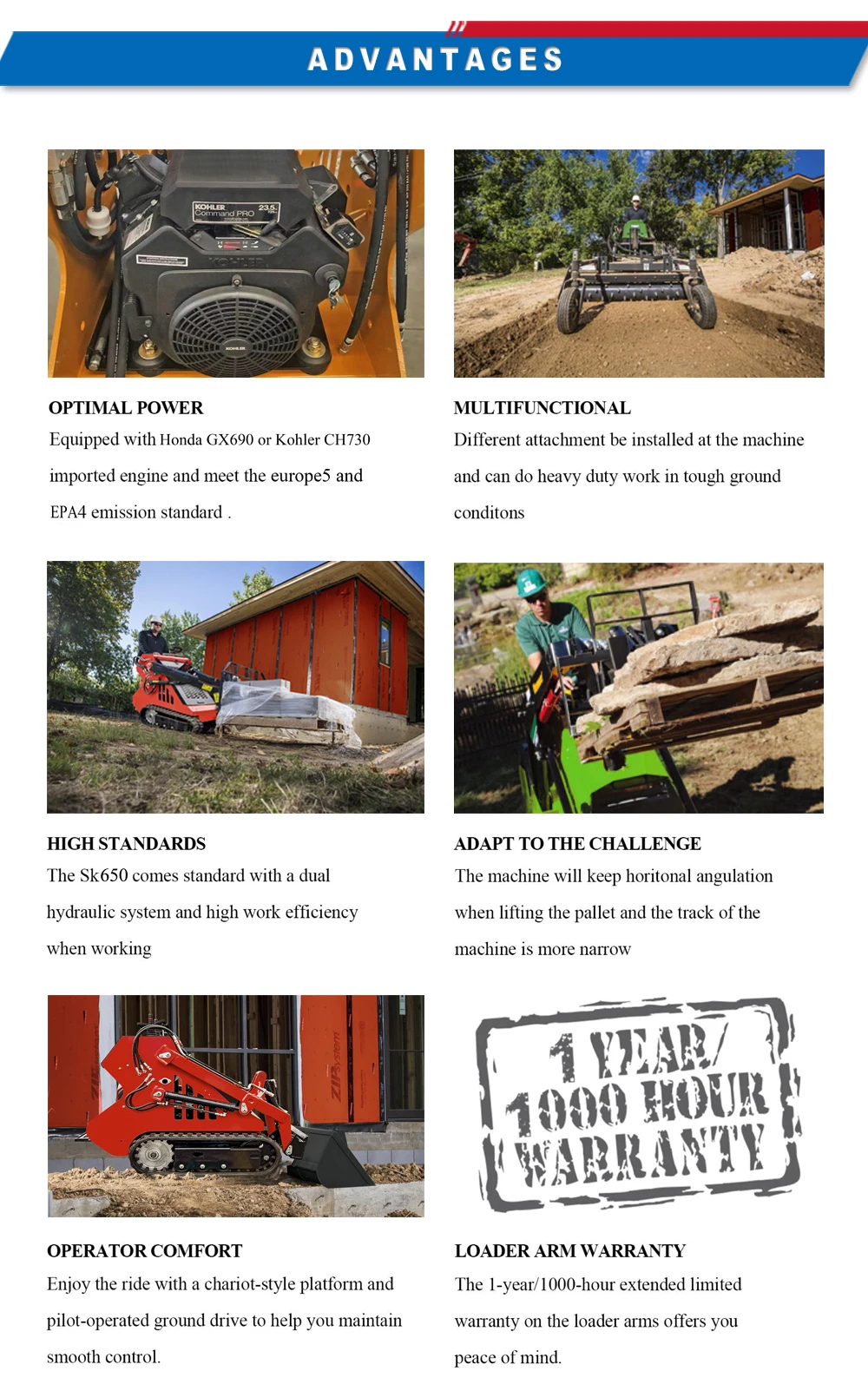 Mini Skid Steer Loader SK650 - 300KG, 23hp Dingo Tracked Front End