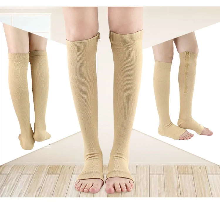 Zipper Varicose Vein Socks Pressure Medical Sports Foot Socks Long Open ...