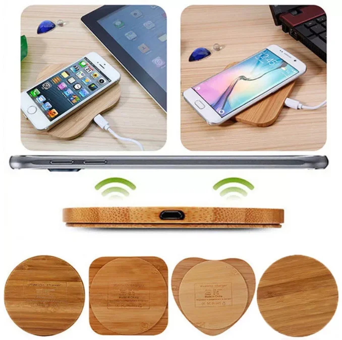 Ultra Slim Bamboo Wood Fast Wireless Charger Pad Custom Logo 10w 15w