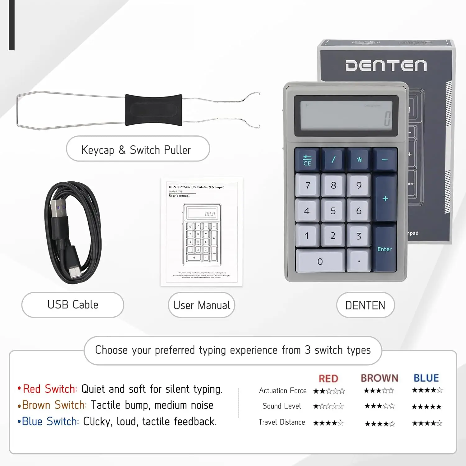 DENTEN Universal Numeric Mechanical Keyboard Calculator 17 Keys Mini ...