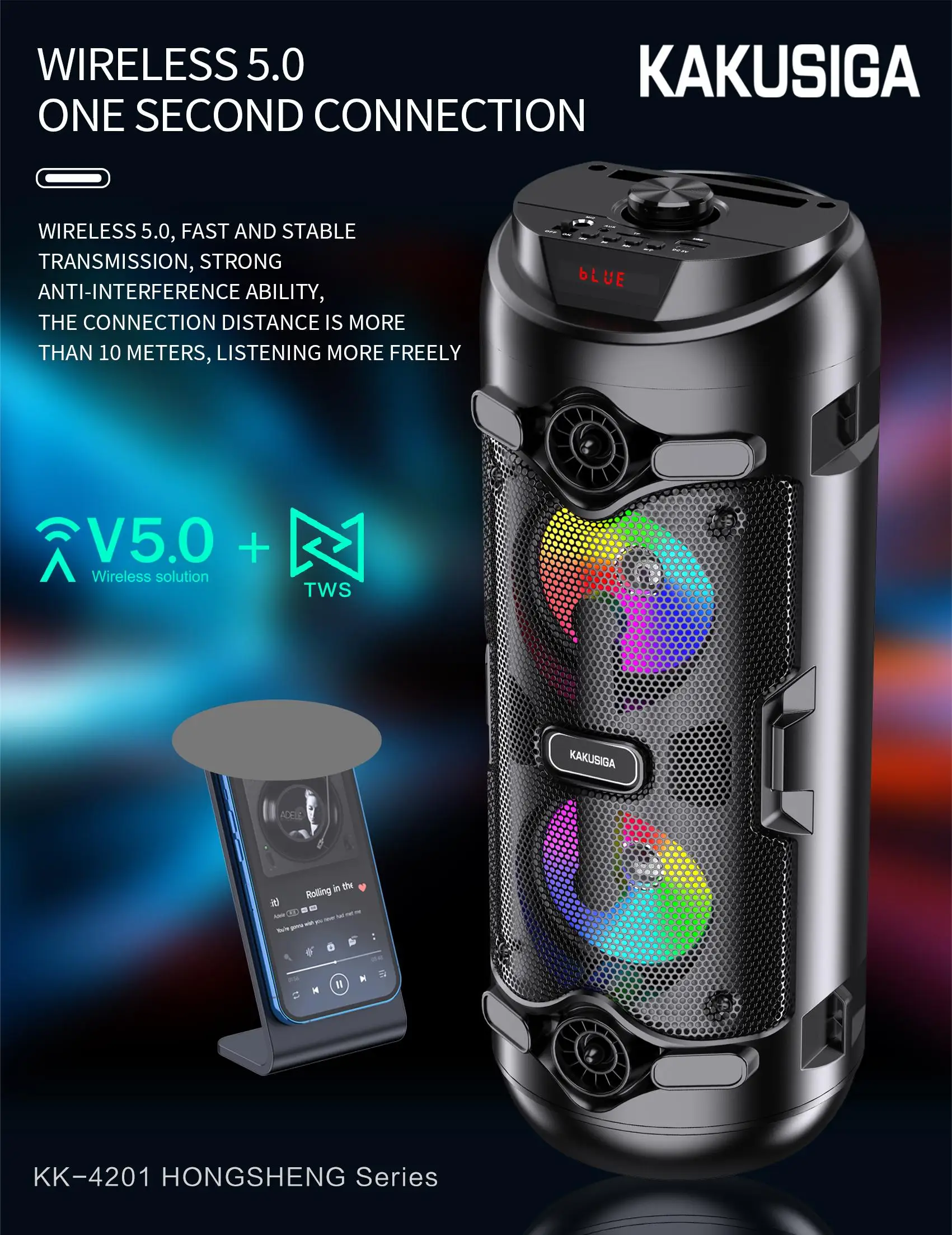 KAKUSIGA 12W Wireless Speaker - Surround Sound TWS BT TF