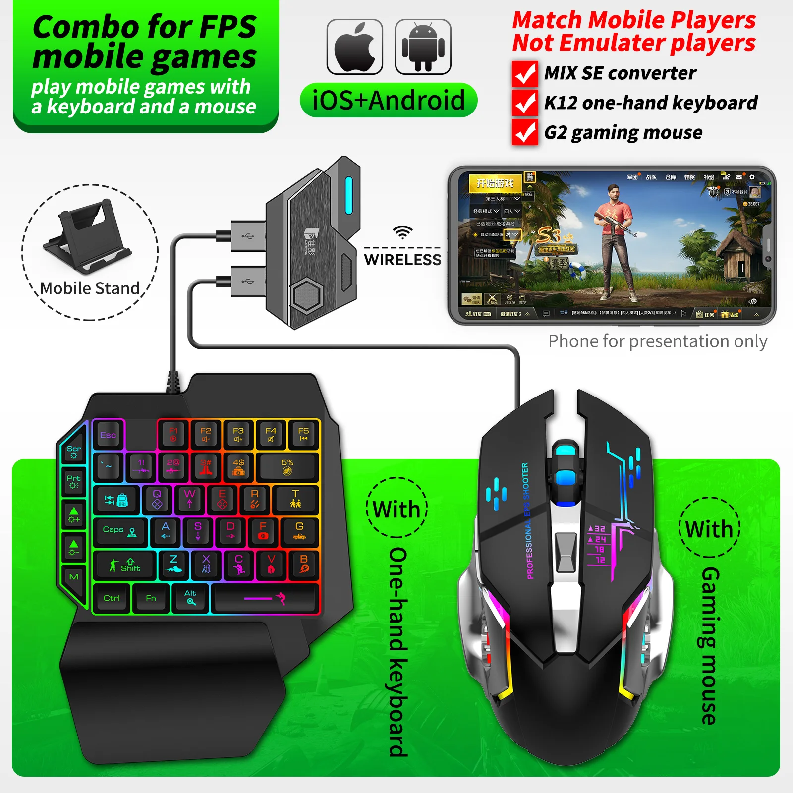 4 in 1 Mobile Game Combo Pack for PUBG Mobile Phone Keyboard Gaming ...