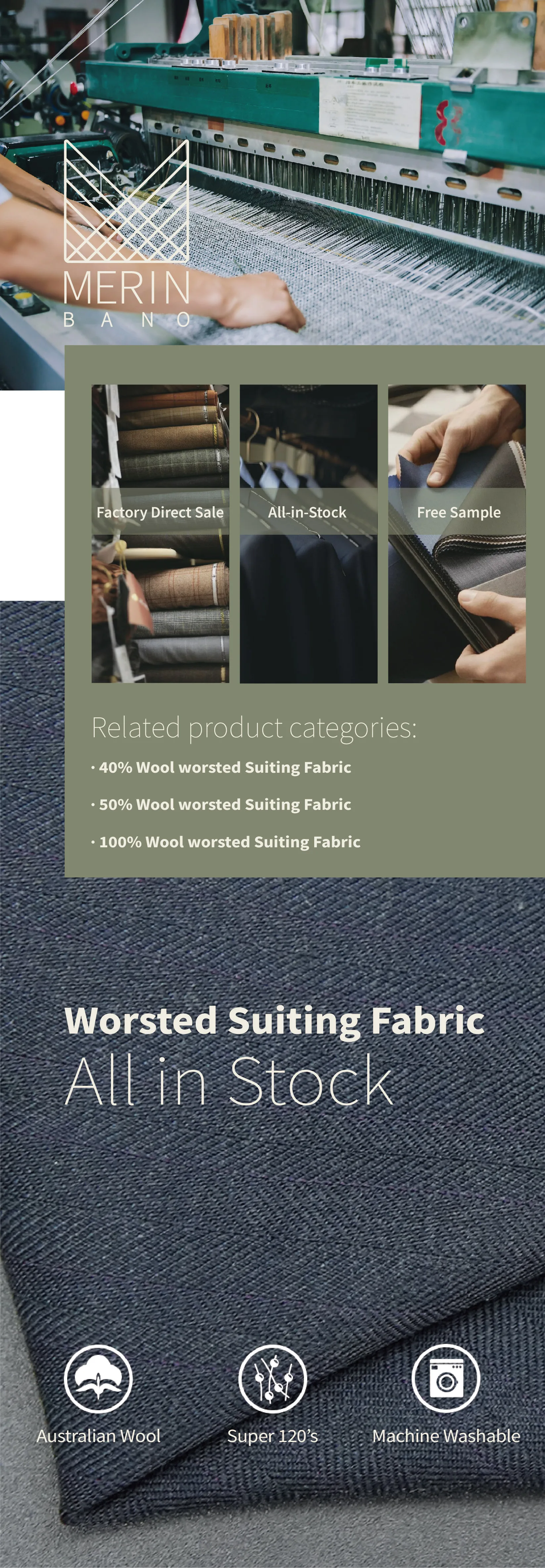 70% Wool Spot Goods Worsted Merino Wool/polyester Fabric