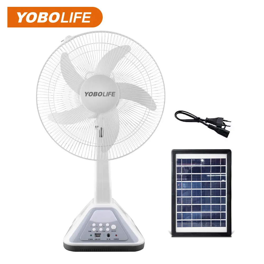 YOBOLIFE Solar Panel Rechargeable 14 Inch Fan - Multi-speed