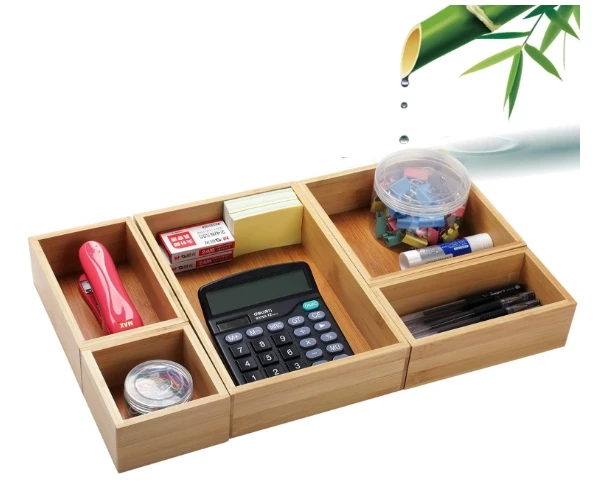 5-piece Bamboo Drawer Organizer Set for Multifunctional Storage