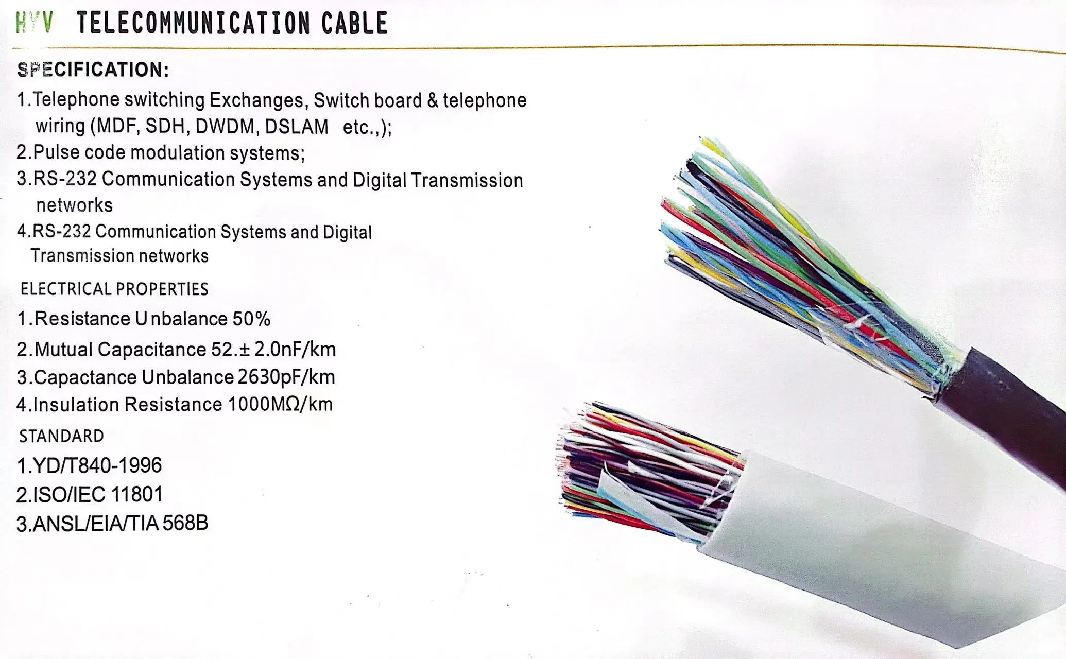 1-300 pairs copper CCA HYAT HYAC HYA multi pair telephone cable jelly ...