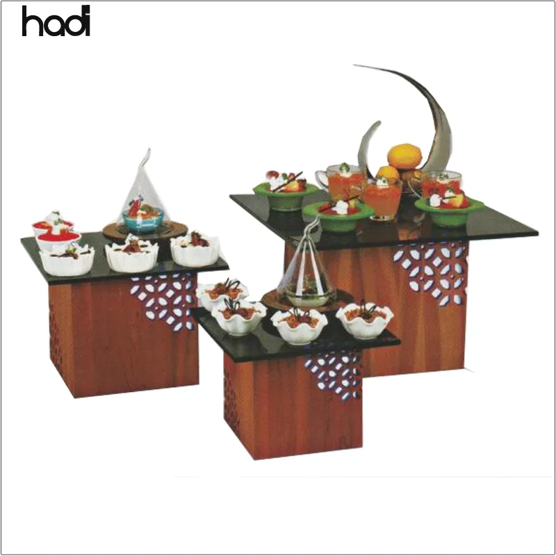 Luxury Modern Stainless Steel Square Dessert Stand with Wood Risers for ...
