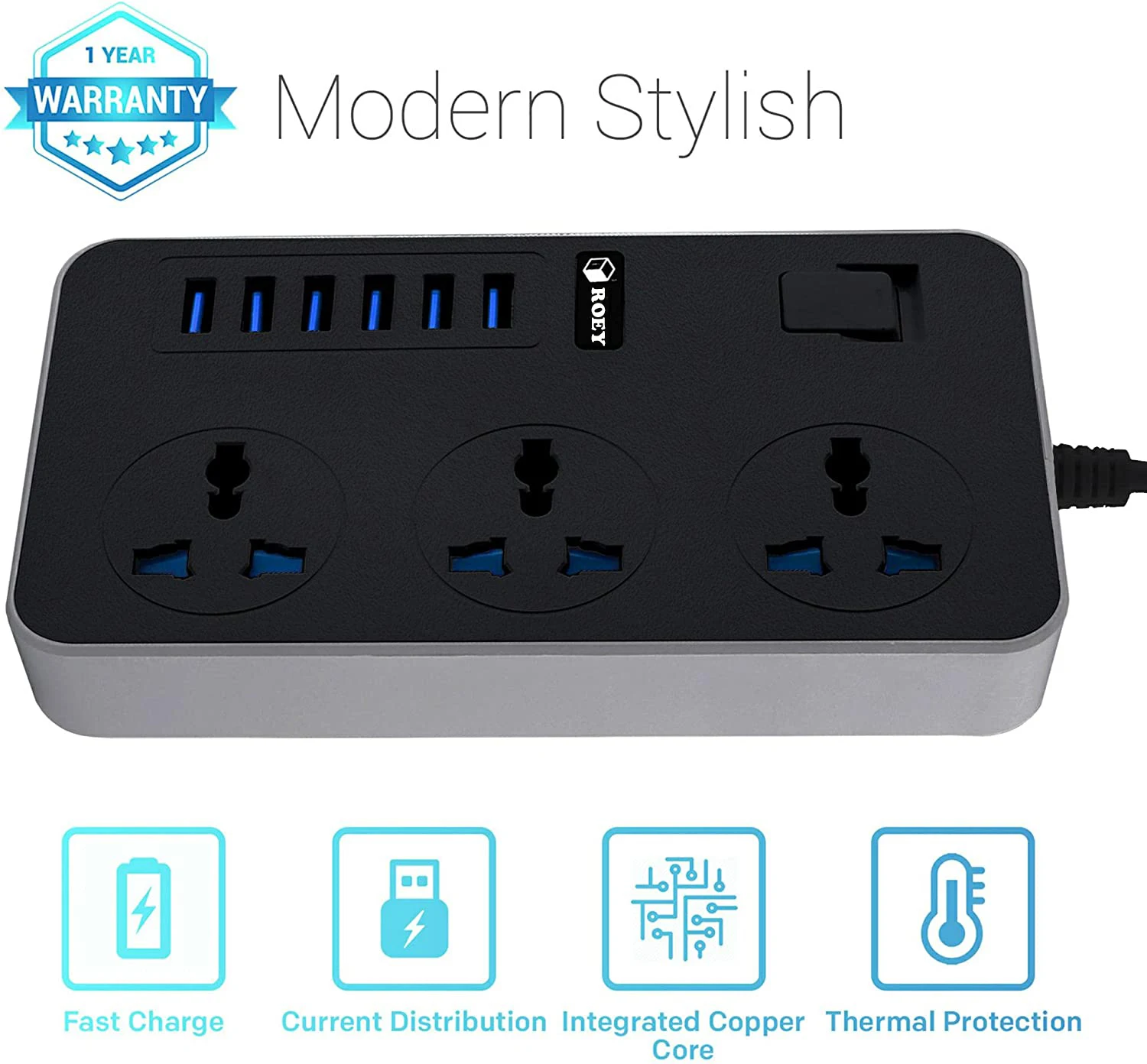 Universal Extension Lead with 6 USB Ports & Surge Protection