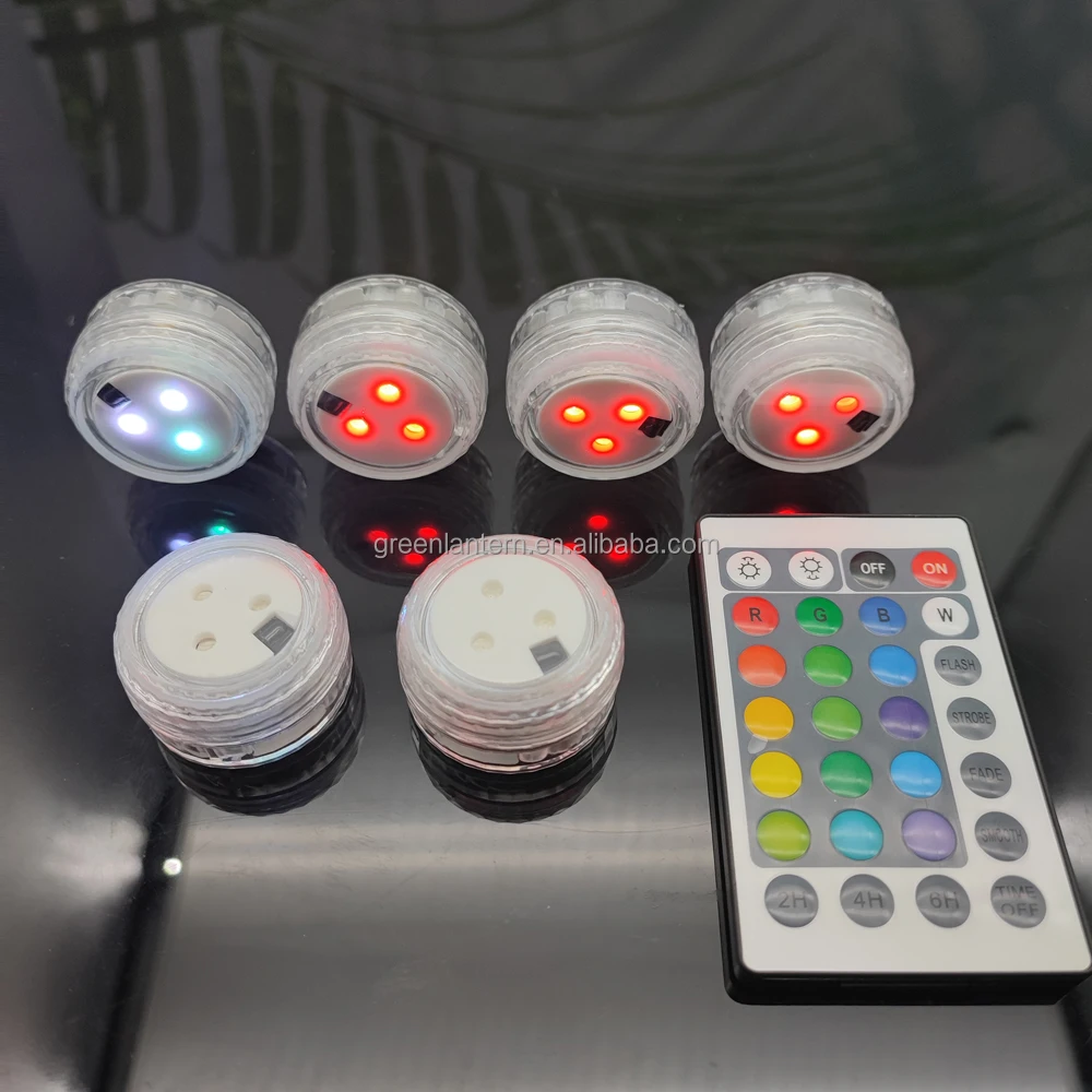 6 Pack Remote Control Rgb Submersible Battery Operated Waterproof Mini ...