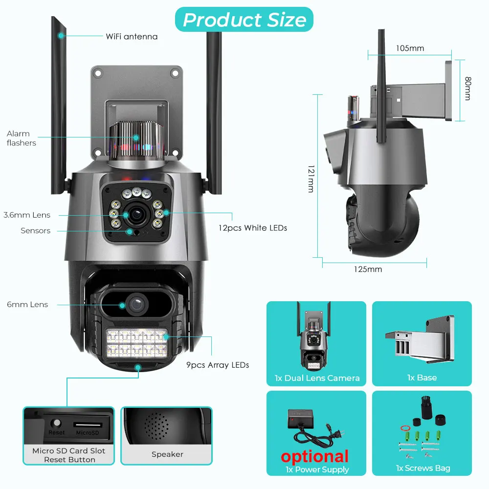 Icsee 6mp Outdoor Dual Lens Cctv Camera Wifi Surveillance Camera Human ...