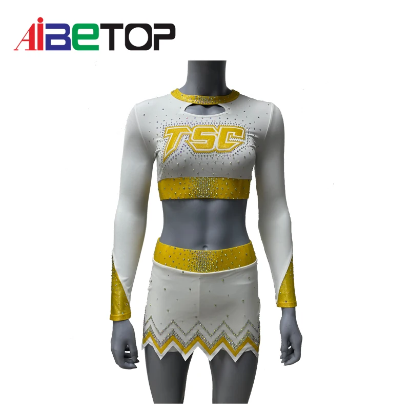 Yellow And White Cheerleading Uniforms Sublimation Custom Fashion Cheer