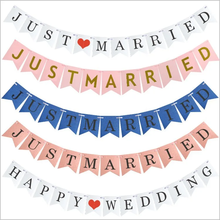 Just Married Letter Fish Tail Pull Flag Stage Birthday Party Wedding ...