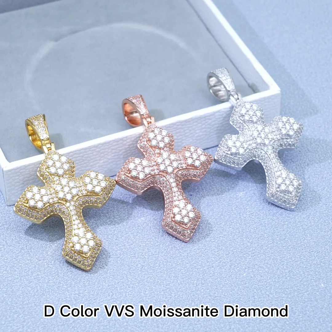 Small Size Iced Out Vvs Diamond Cross Pendant 925 Sterling Silver ...