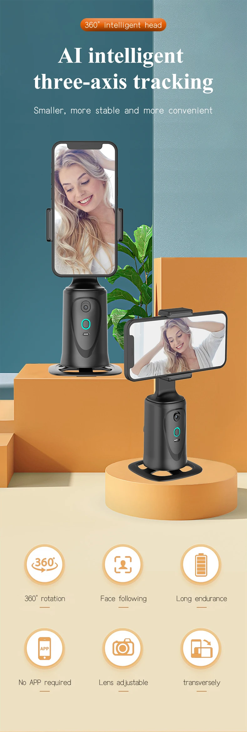 Auto Smart Shooting Selfie Stick with 360 Degree Tracking