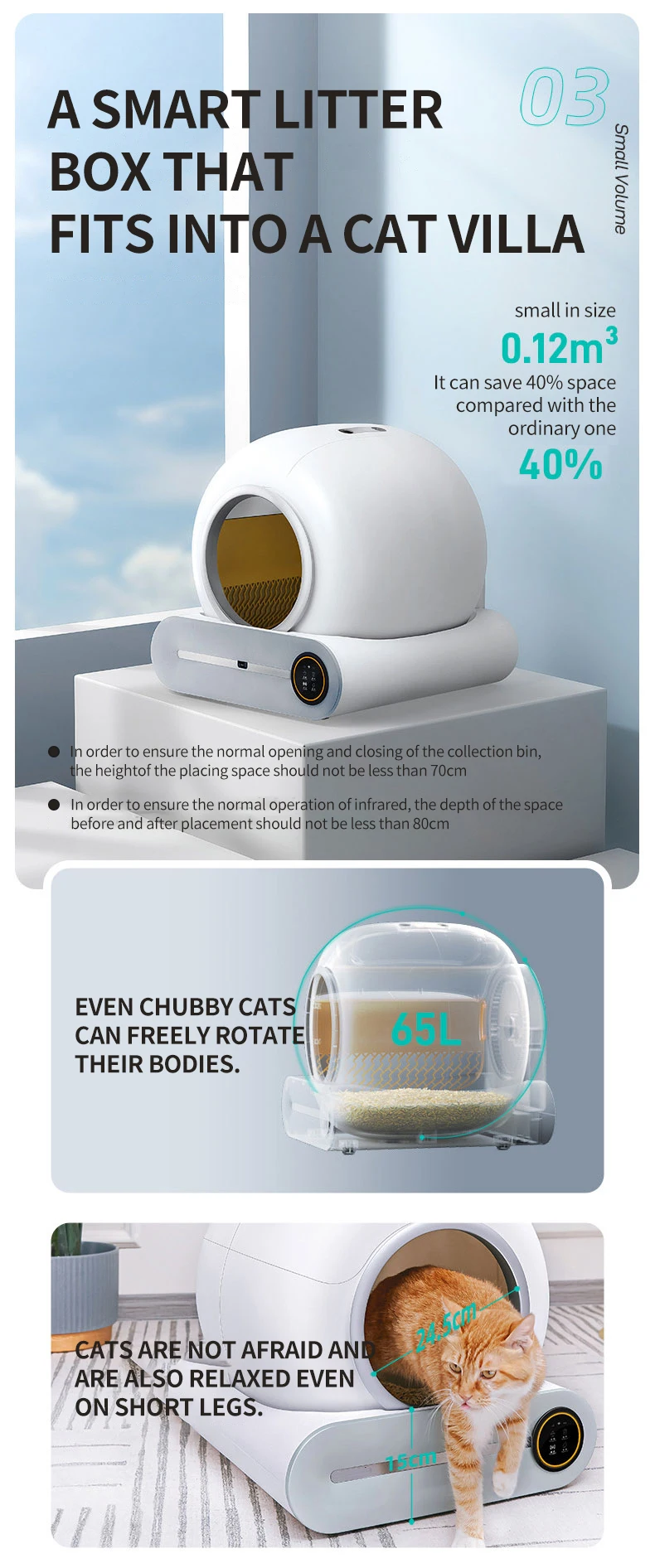Auto Cat Litter Box Self Cleaning Low Noise Safety App Control Capacity ...