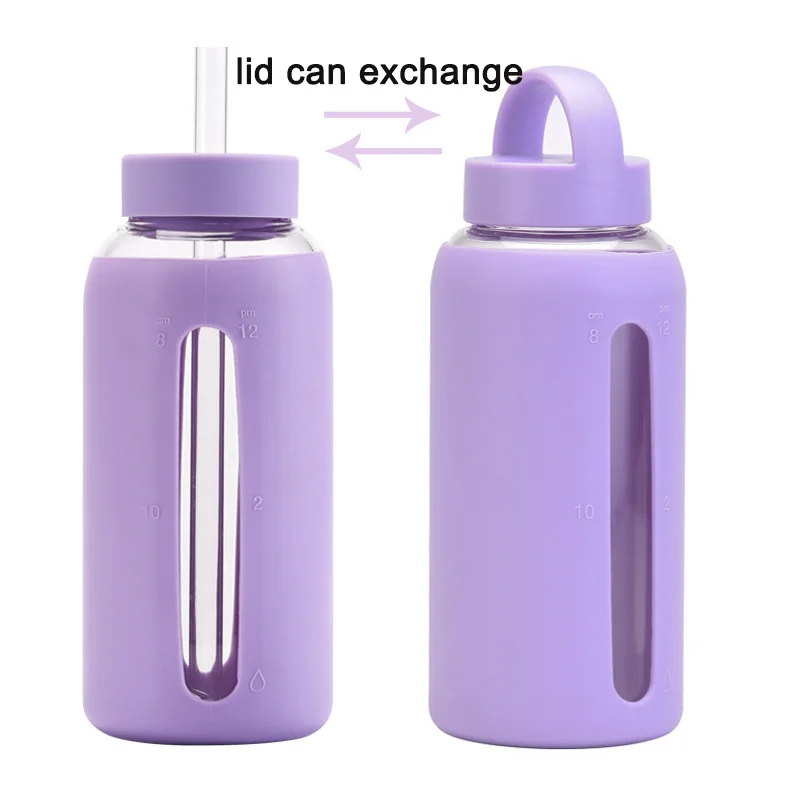Two lids 800ml large capacity outdoor glass water bottle with silicone sleeve| Alibaba.com