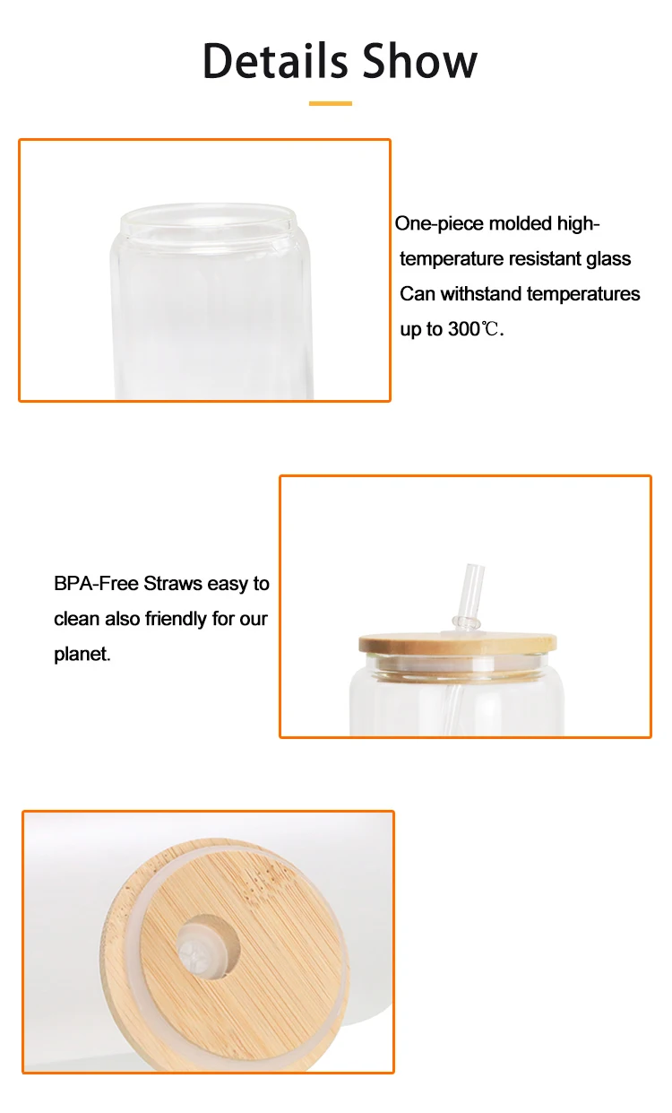 Usa Warehouse 16oz Clear Frosted Sublimation Blanks Glass Mason Jar Beer Can Glass Jar Cup With ...