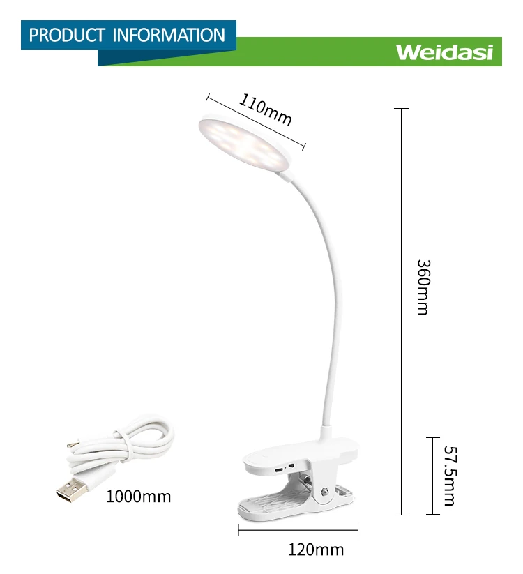 Flexible Table Lamp Rechargeable Led Clamp Desk Clip Lamp With Usb ...