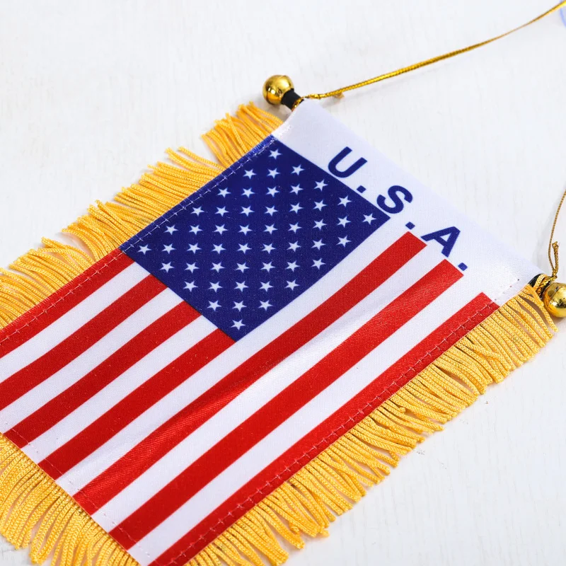 Custom Mini Car Flags - Double Printed Logo & Fringed Silk