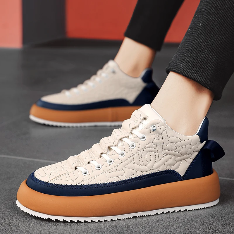 Men Vulcanized Sneakers Shoes Tennis Sports Pu Slip-on Mix Color Good ...