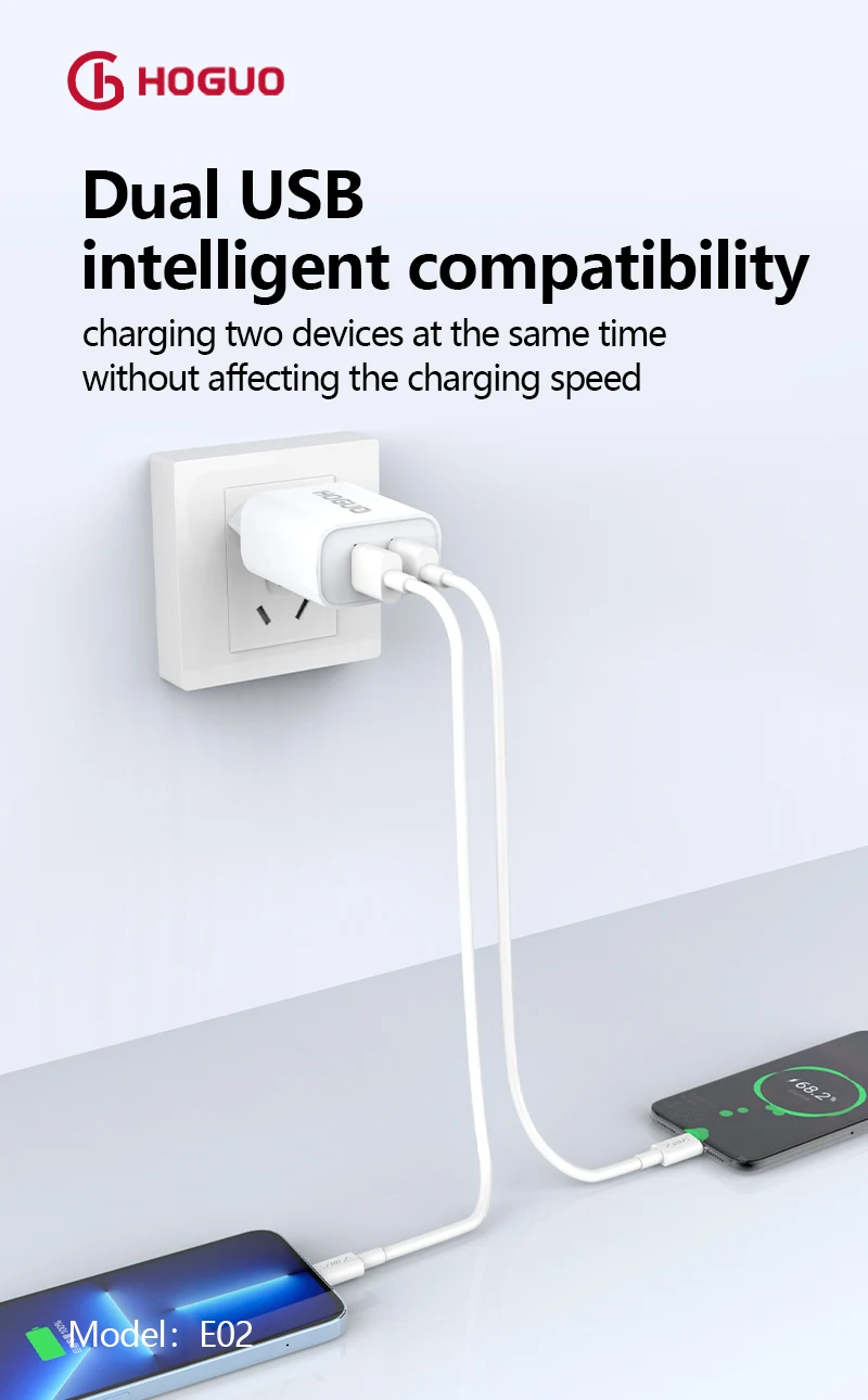 Hoguo Oem Logo 5v 2.4a 2a Small Mini Mobile Cell Phone Dual Double Two Usb 2 Port Eu Us Plugs ...