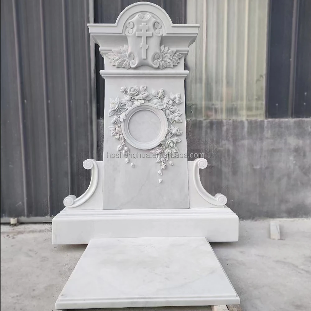 Custom Outdoor White Marble Hand Carve Grave Monument For Cemetery ...
