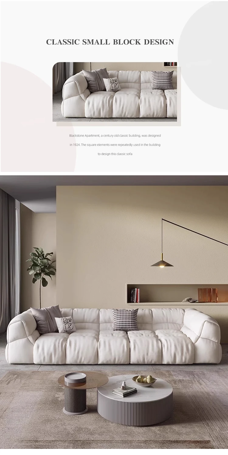 Cream Style Cloud Leather Sofa Small Apartment Living Room First Floor Cowhide Row Multi-Seat ...