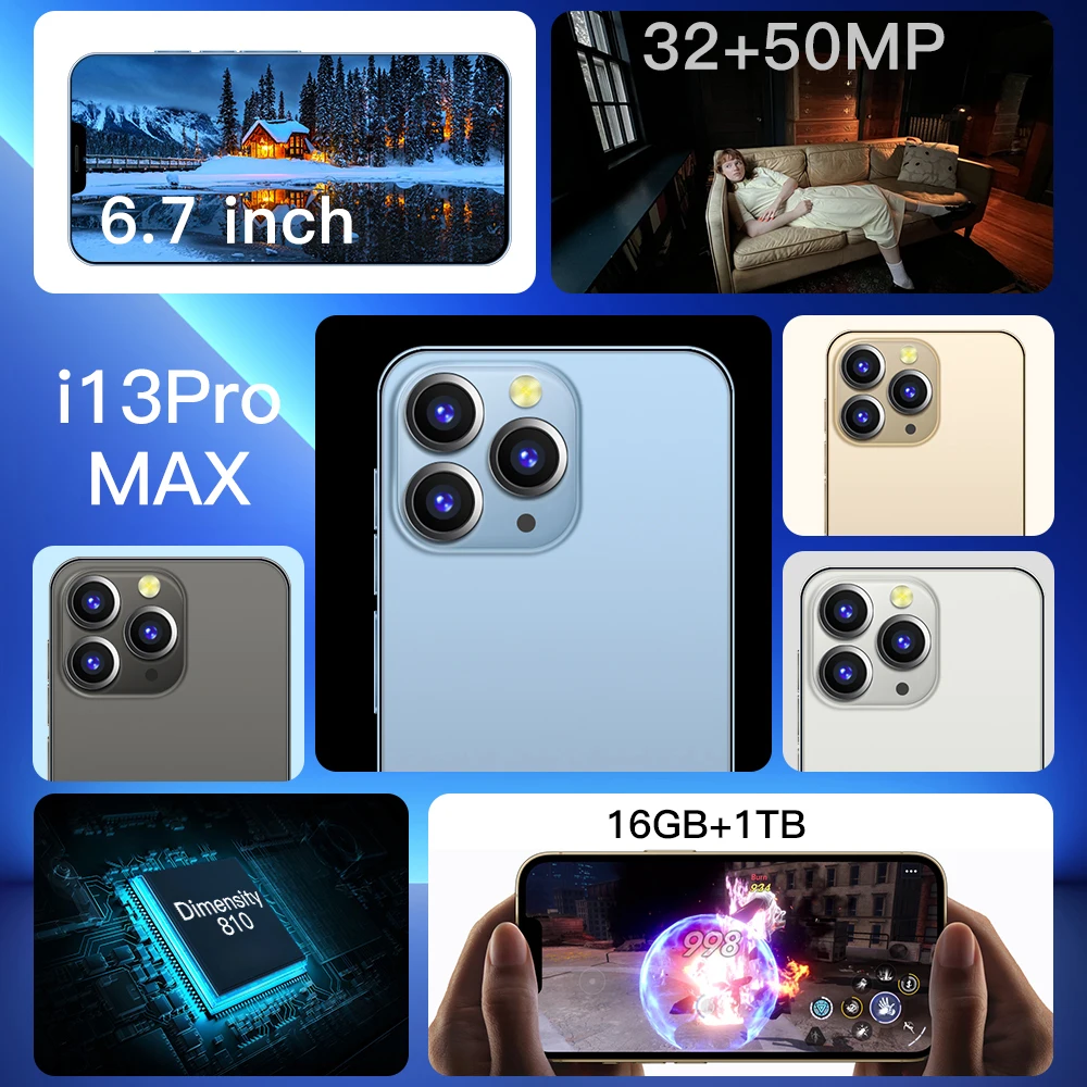 Original 10 Clone I13 Pro Max Celular Android Smartphone 5g 512gb 256gb ...