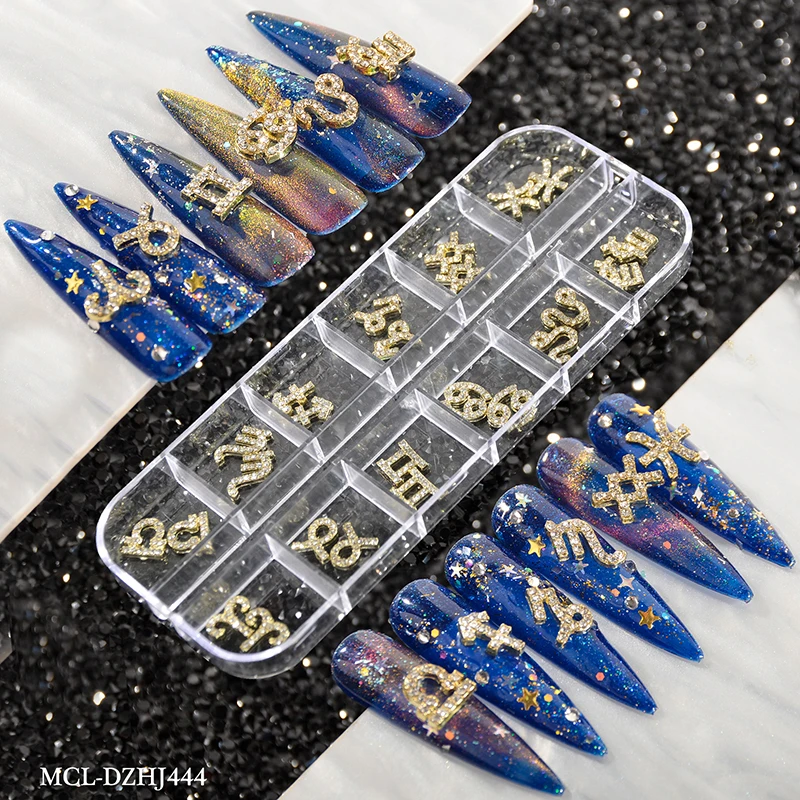 12 Constellation Dangle Nail Art Charms 3d Alloy Diamond Nail ...
