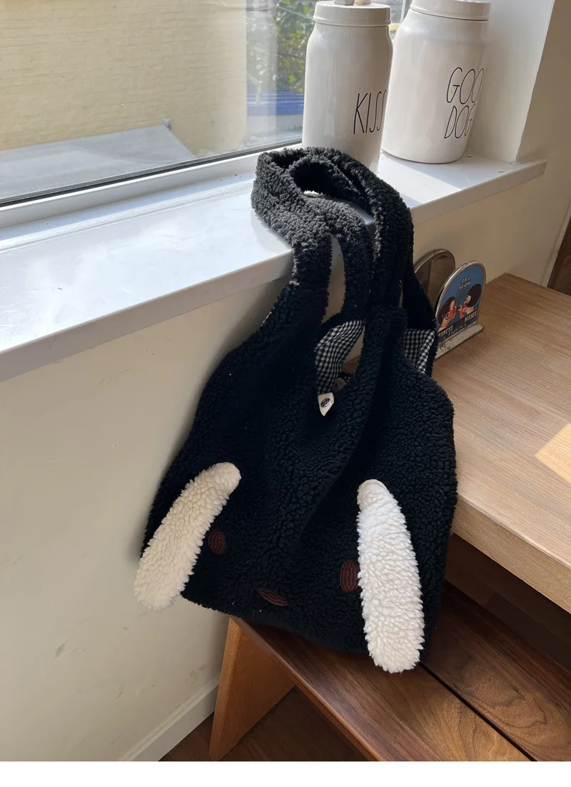 Big Ears Imitation Lamb Hair Shoulder Bag For Women New Soft Warm Plush ...