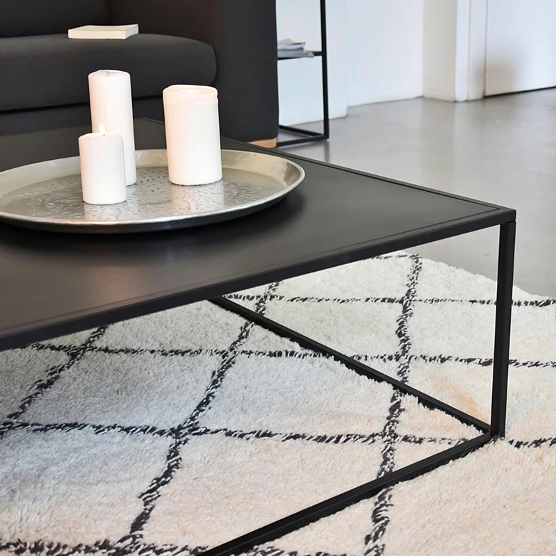 Modern Black Metal Square Coffee Table for Living Room