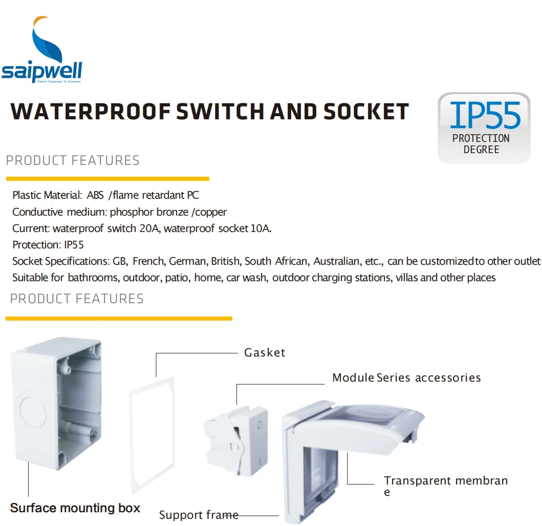 Weatherproof Wall Switch Socket Ip66 Outdoor Socket Switch Receptacle ...