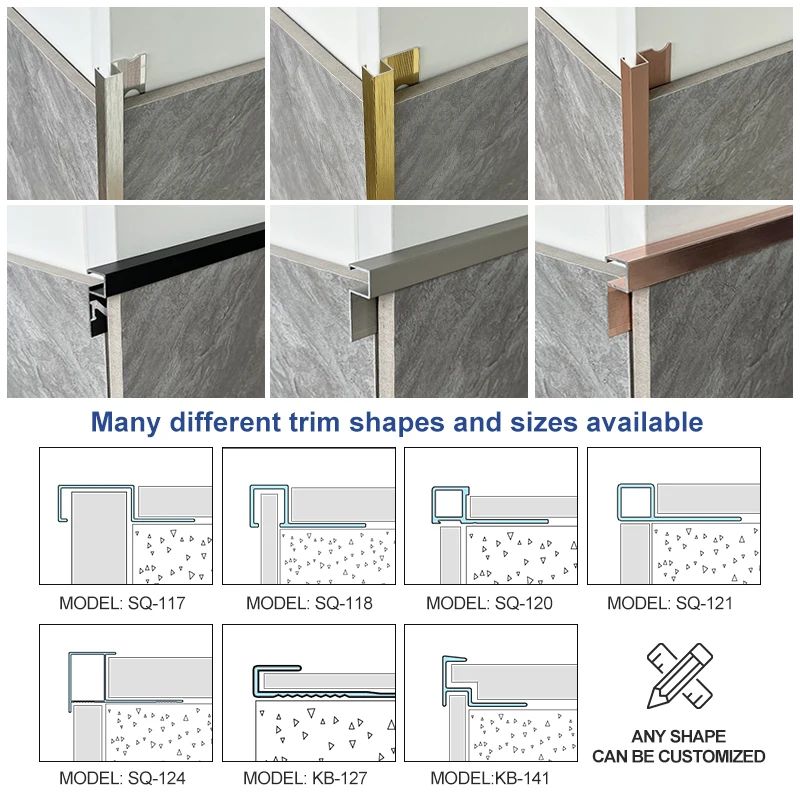 Metal Floor Tile Edging Trim Aluminium Decorative Strips Square Edge ...