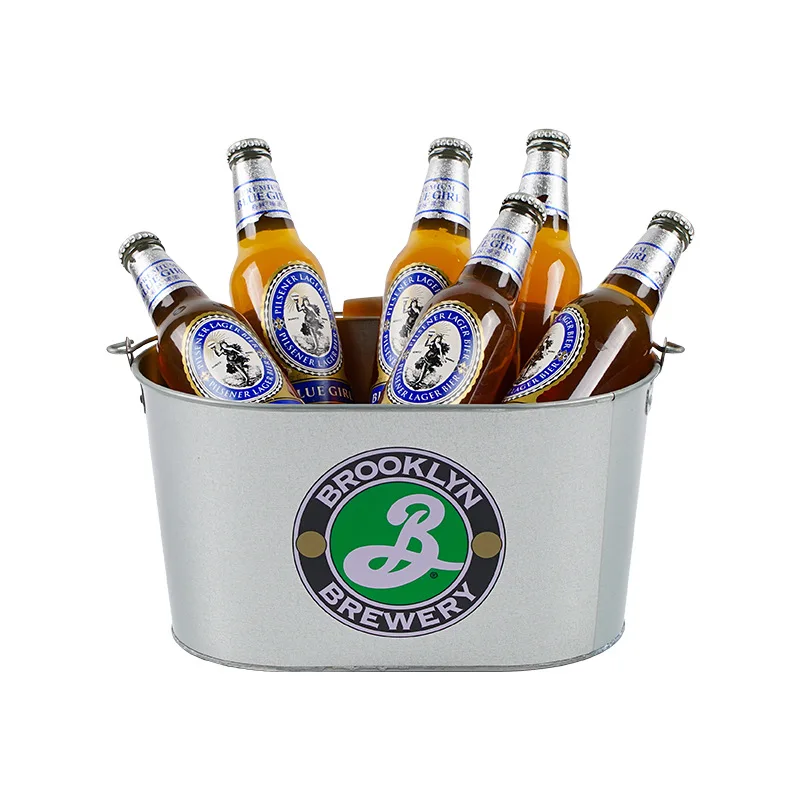 Custom Logo 5l Round Galvanized Metal Ice Bucket Tin Pail For 6 Bottles ...