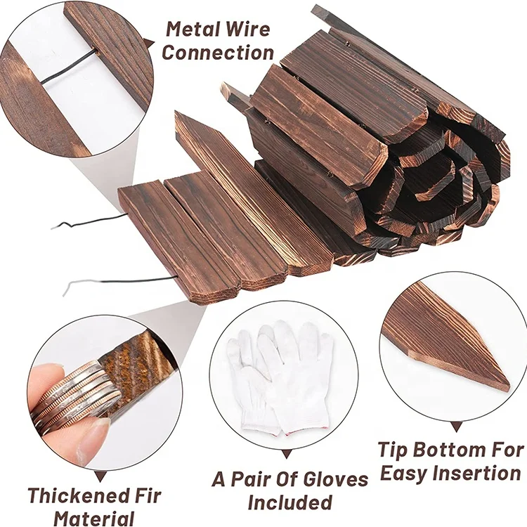Wooden Garden Fence Edging Border Burnt Wood Landscape Border Edging ...
