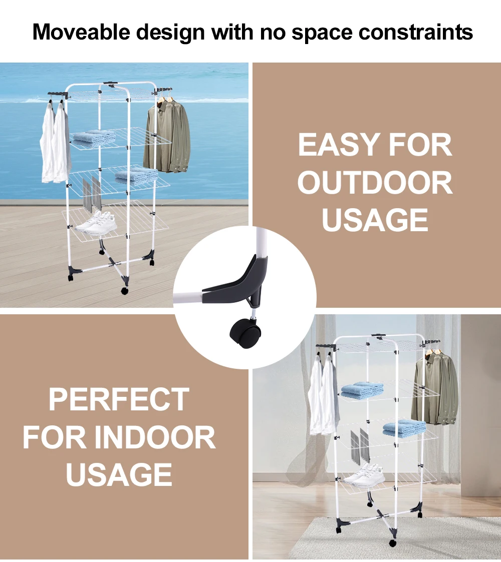 40M Iron Floor Type Stand Laundry Rack 4-Tier Clothes Airer Clothing ...