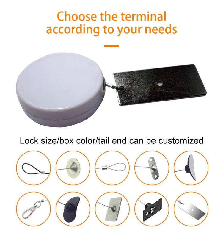 Professinal Produce Black Retractable Anti-Theft Steel Tether Pull Box Reel
