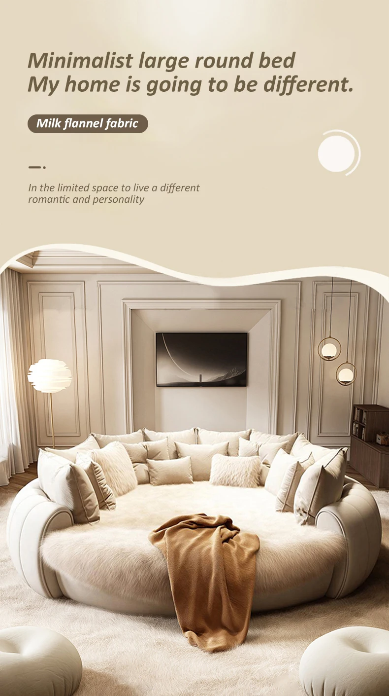 Italian Luxury Senna Round Bed Puff Cream Style Double Bed