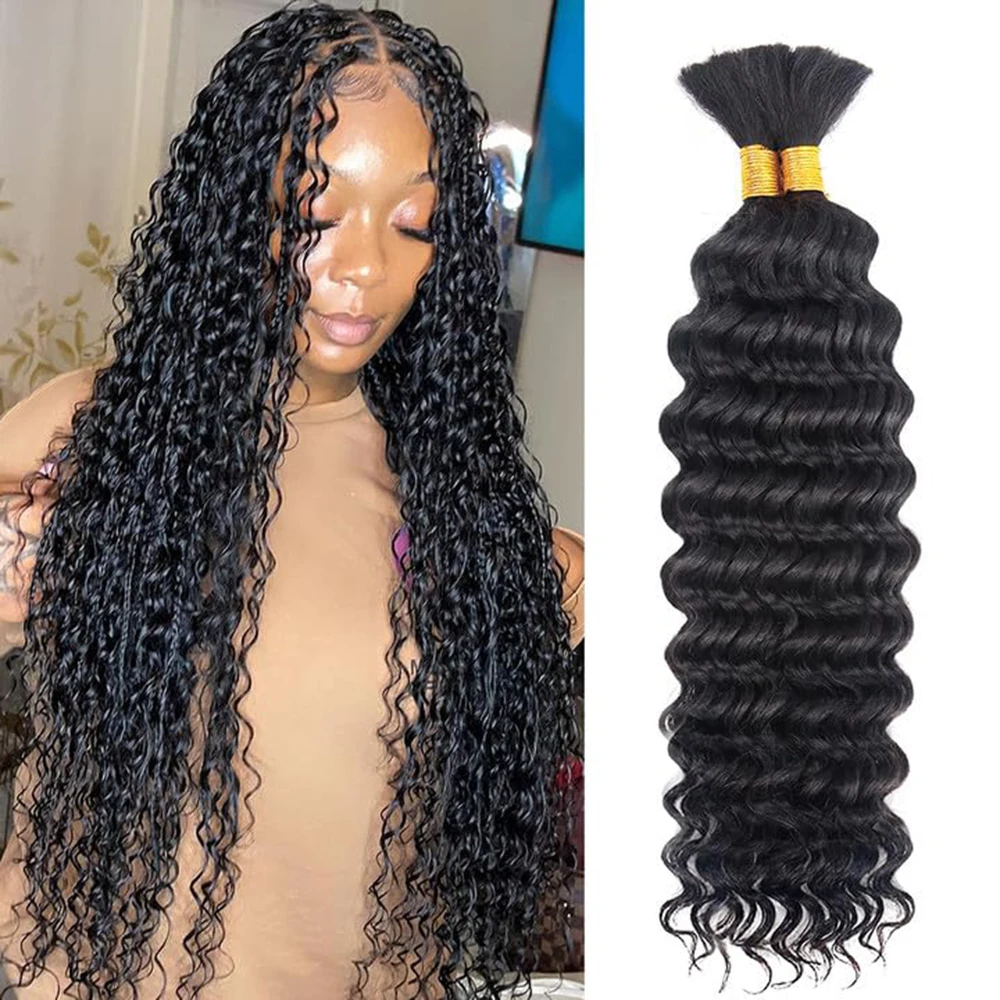 Prestretched Virgin Raw Indian Hair Hair Bulk Wholesale Deep Wave Bundles Bulk Braiding Human ...