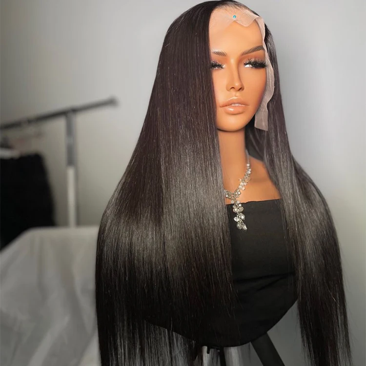 Glueless 1b Natural Color Bone Straight Human Hair Wig 13x6 Lace Front ...