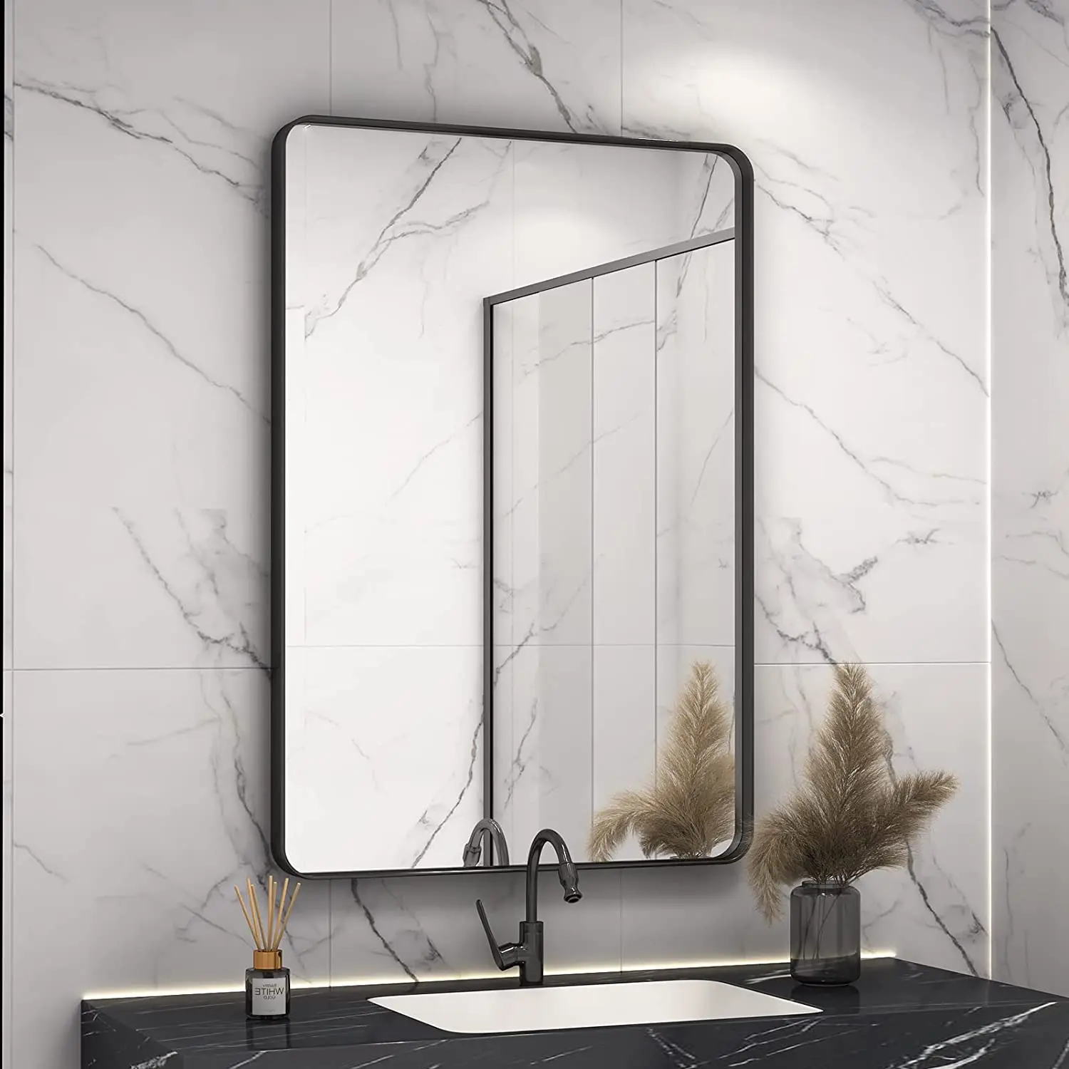 Modern Black Gold Large Metal Frame Wall Mounted Bathroom Mirrors Home ...