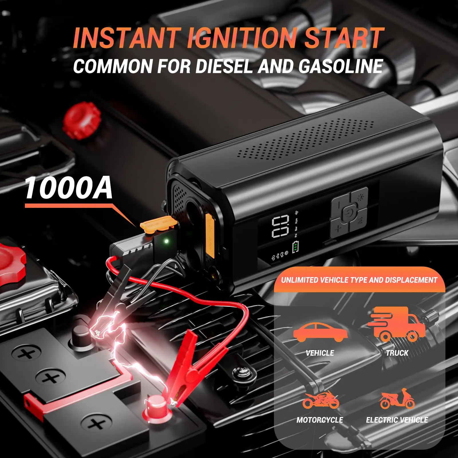 4in1 Multifunction Professional Car Jump Starter Power Bank With Air ...