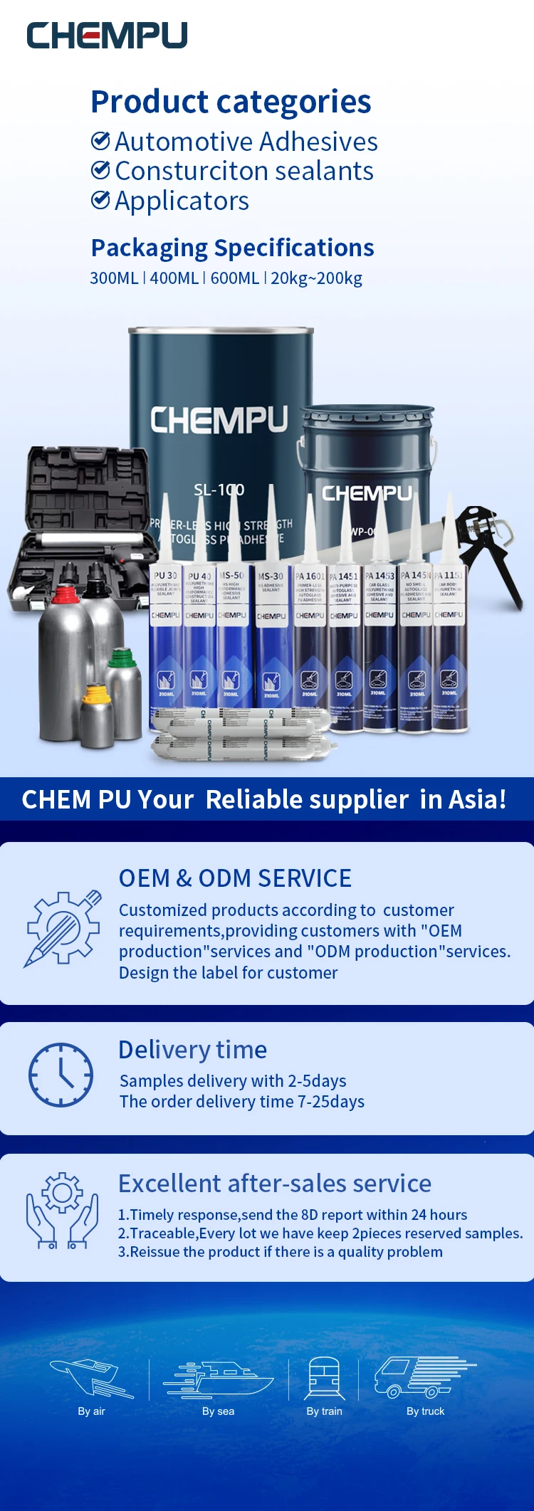 Chempu 400ml-600ml Dual-Use Glass Glue Gun Barrel Type