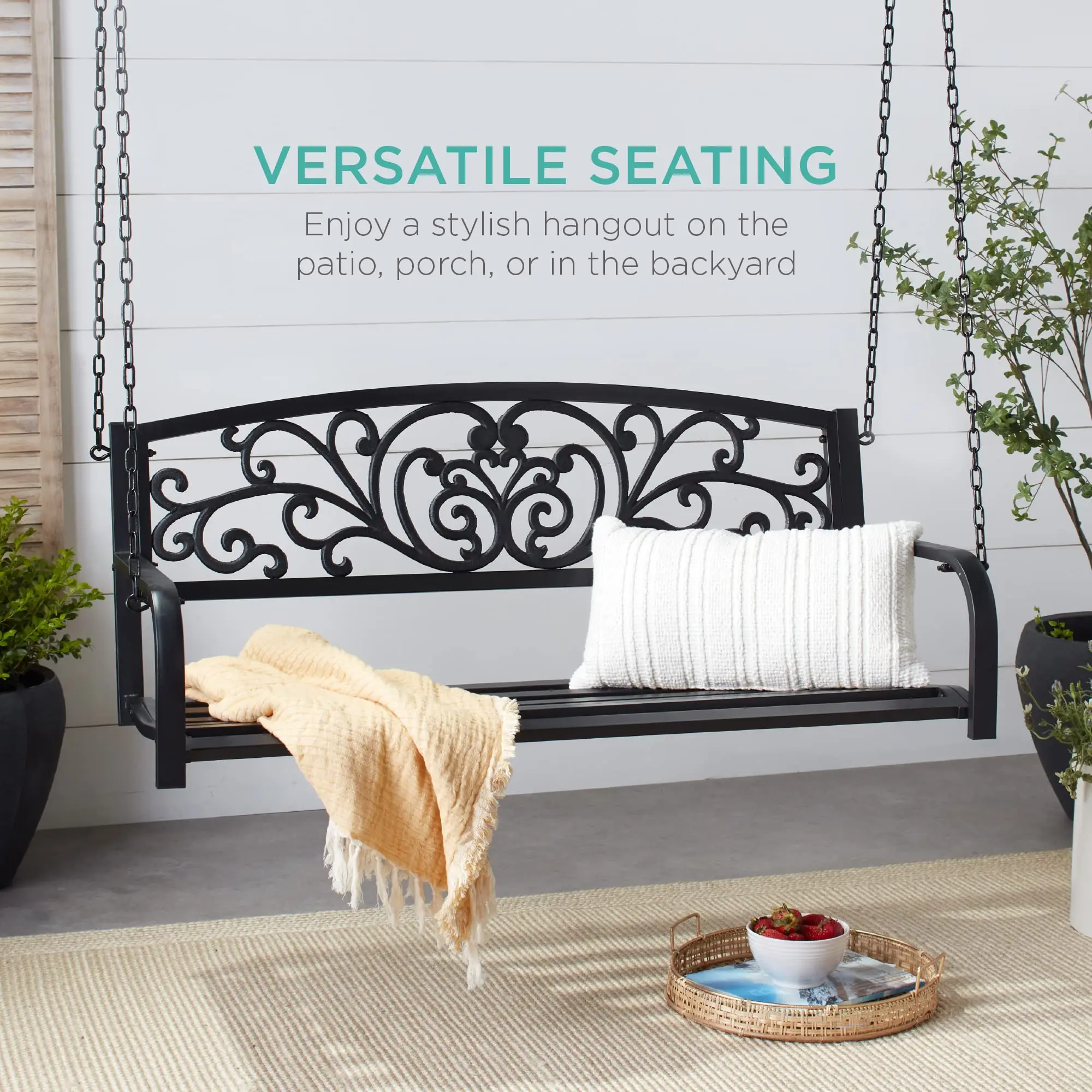 Outdoor Two-Person Metal Swing Porch Swing Chair for Outdoor Gardens ...